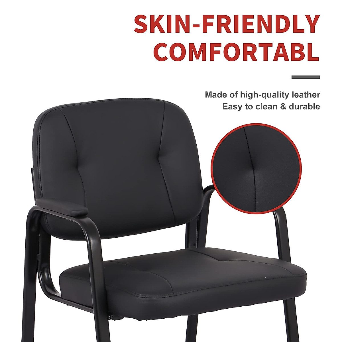 CLATINA Office Desk Guest Chair with Padded Arms Waiting Room Guest Chair Leather Reception Chairs Office Desk Chairs Without Wheels for Restaurant, Library, Barber Store, Set of 4