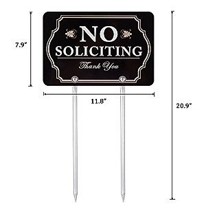 Kichwit No Soliciting Sign for House, No Soliciting Yard Sign, 12" x 8", 14" Long Metal Stakes Included