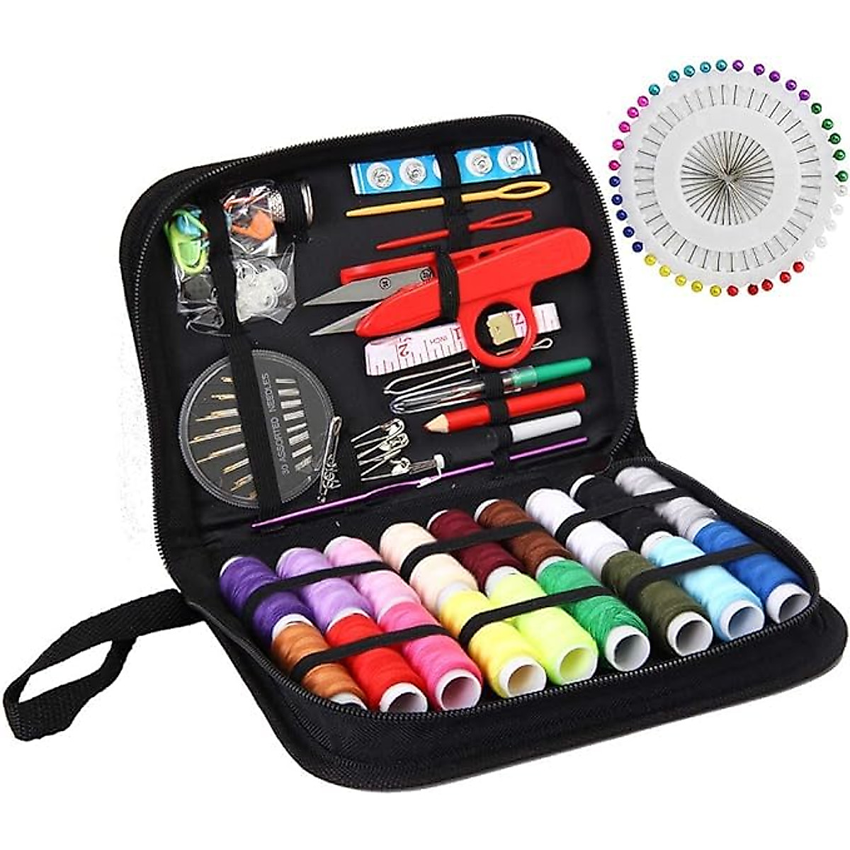 Sewing kit, XL Sewing Supplies for DIY, Beginners, Adult, Kids, Campers, Travel,Portable Emergency Repair Set with Scissors, Thimble, Thread, Needles, Tape Measure, Case and Accessories (128PCS)