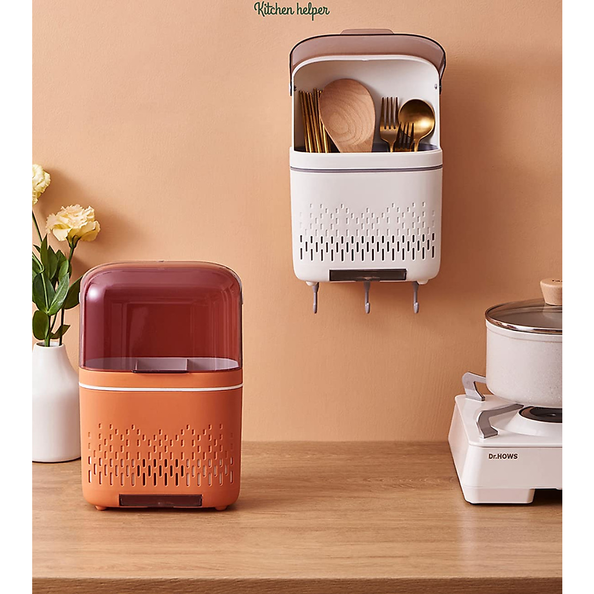 Crosslands Wall Mounted Multifunctional Spoon Fork Chopstick Storage Holder Box Tableware Shelf Organazation Rack Cutlery Drain Rack Organizer Case for Kitchen,Storage Holder-Green