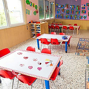 33ft Valentine Heart Bulletin Board Borders Valentine's Day Borders with 24 Pieces Hearts Mini Cutouts and 24 Glue Point Dots, 6 Patterns for Classroom Decoration Valentine's Day