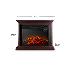 BELLEZE 31 Inch Mantel with Electric Fireplace, 1400W Heater with Remote Control and Realistic LED Flames, Mantel Cabinet for Living Room, Bedroom - Brown