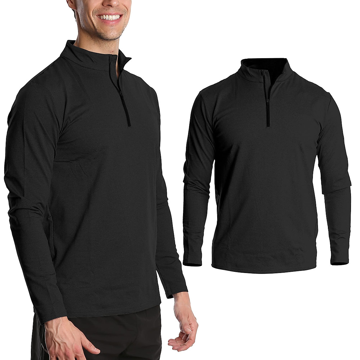 Fort Isle Mens Quarter Zip Long Sleeve Pullover Shirt - 1/4 Zip Pullover Mens | Performance Quarter Zip Pullover Men Dark Gray