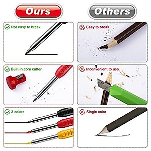 Mechanical Carpenter Pencils Set with Marker Refills and Carbide Scriber Tool, Solid Deep Hole Woodworking Pencils Marker Marking Tools with Built in Sharpener for Architect Construction