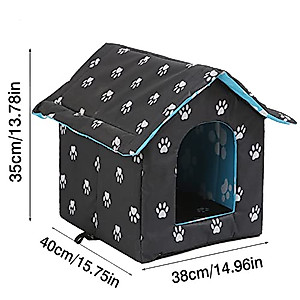 Cat Houses for Outdoor Cats, Feral Cats Dogs House, Weatherproof Warm and Insulated Cat House with Transparent Curtain Pet House, Stray Cats Shelter (Black, Medium-Houses)