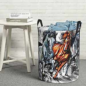 Kuilepa Four Running Horses Waterproof Foldable Laundry Hamper Bucket With Handles For Storage Bin,Kids Room,Home Organizer,Nursery Storage,Clothes Hamper Storage Basket (Medium)