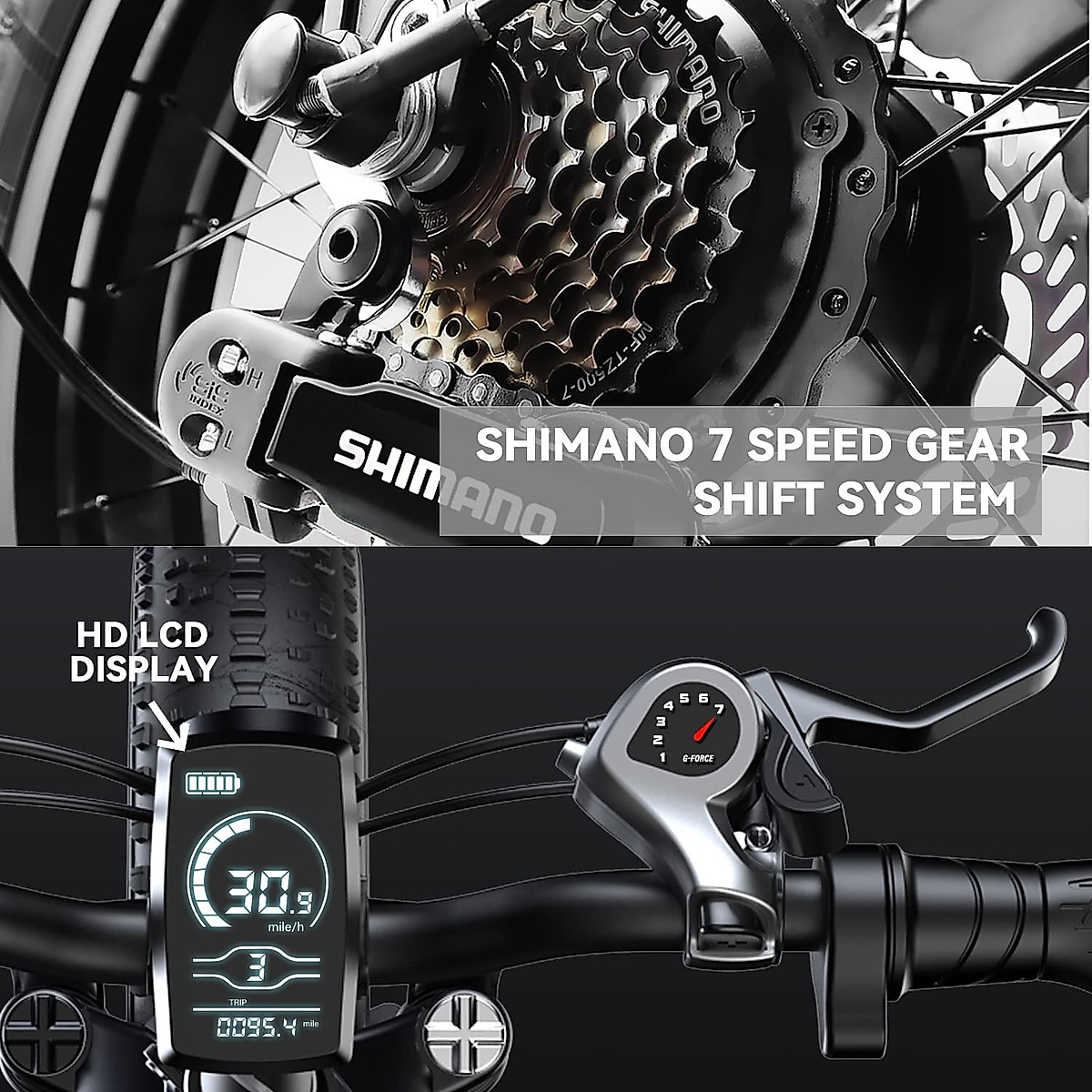 G-Force T42 Electric Bike for Adults Foldable 20"x4.0" Fat Tire,48V 20A Removable Battery,750W Motor 30MPH Shimano 7-Speed Ebike with Adustable Shock Absorber,LCD Display