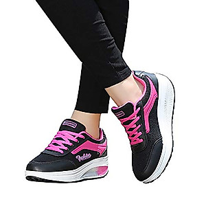 TUU Women Mesh Breathable Heightening Shoes Soft Bottom Round Toe Rocking Shoes Sneakers