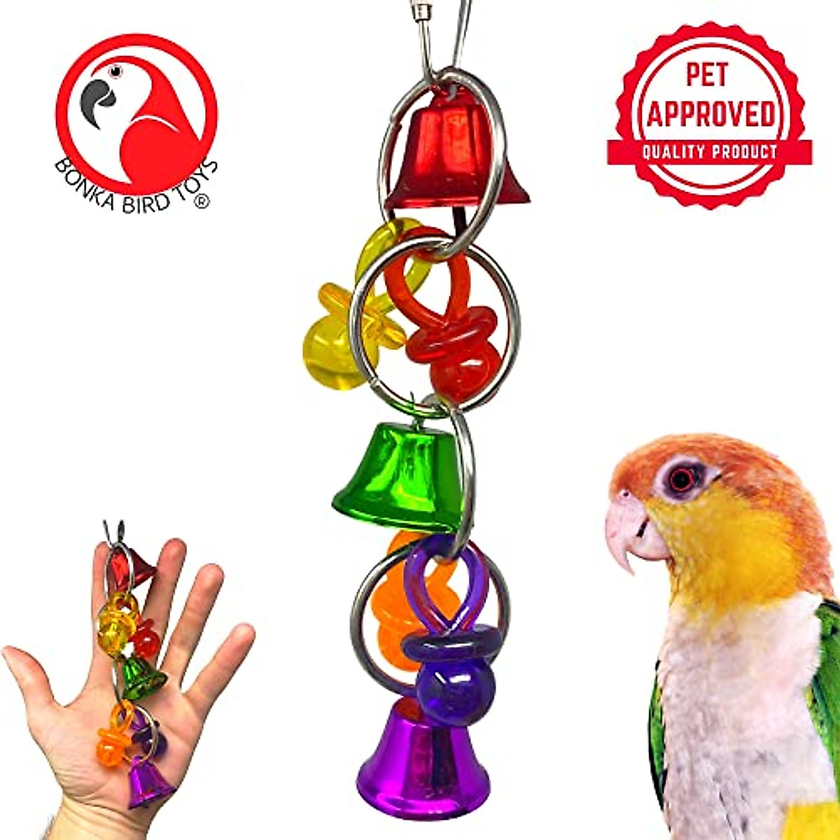 1235 Bell Pull Bonka Bird Toys Durable Colorful Rings Pacifier Budgie Cockatiel Parakeet Lovebird