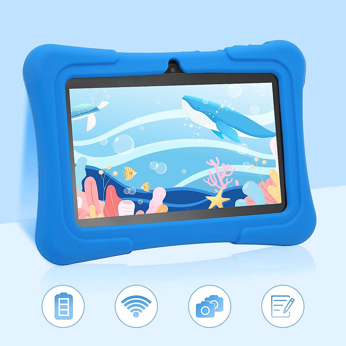 7 Inch Tablet for Android 10.0, 32GB ROM Quad Core for Android 10 Tablet, WiFi, Bluetooth, Dual Camera, with Soft Silicone, for Learning, Watching and Playing Games (US Plug)