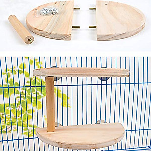 Hamiledyi Squirrel Gerbil Dwarf Wooden Platform, 2-Level of Natural Hamster Standing Platform Chinchilla Cage Accessories, Birds Perch Parrots Activity Playground