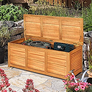 Tangkula 47 Gallon Acacia Wood Deck Box, Garden Backyard Storage Bench, Outdoor Storage Container for Patio Furniture Cushions and Gardening Tools (Natural)
