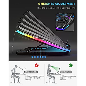 KeiBn Upgrade Laptop Cooling Pad A13,RGB Lights Laptop Cooler 6 Fans for up to 15.6 Inch Laptops,10 Modes Light, 7 Height Stands, 2 USB Ports - Blue