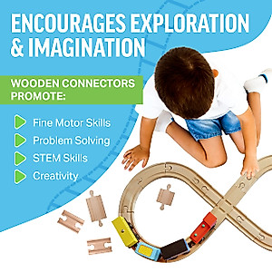 Tiny Conductors 18 Piece Wooden Train Track Connectors & Adapters, 100% Real Wood Male-Male & Female-Female Pieces, Compatible with Thomas and Major Brands Wooden Toy Railroad Sets, (18-Piece)