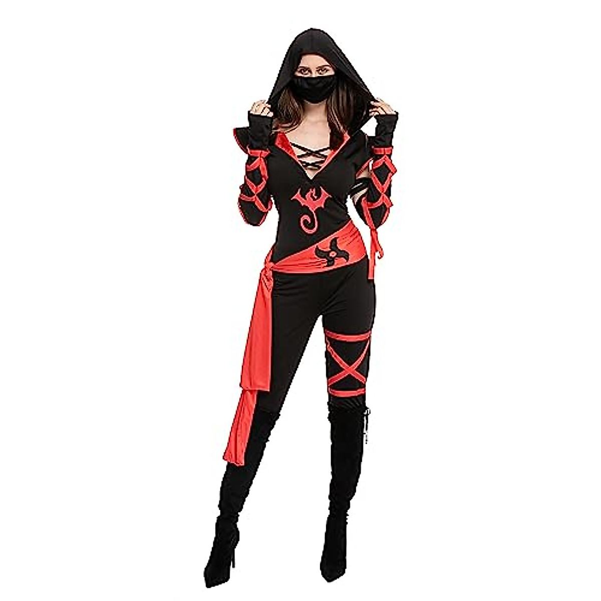 Spooktacular Creations Adult Women Ninja Costume, Deluxe Ninja Costume Set for Halloween Party Dress Up Cosplay (Large)