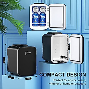 Mini Fridge, 4 Liter/6 Cans Skincare Fridge for Bedroom, 110V AC/12V DC Portable Thermoelectric Cooler and Warmer Small Refrigerators for Beauty & Makeup, Dorm Office and Car, DIY Shelves