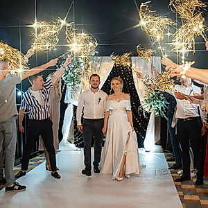 Simgoing 48 Pcs Lighted Wedding Fairy Wands LED Foil Tinsel Wedding Wands Sticks LED Light Up Wand Stick Glow in The Dark Flashing Wands Sparklers for Wedding Birthday Party Favors(Champagne)