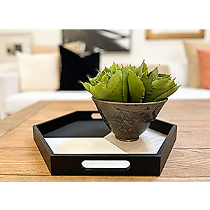 Montecito Home - Hexagon Modern Farmhouse Coffee Table Tray -Ottoman Tray - Breakfast, Drinks, Liquor Serving Tray - from Farmhouse to Modern (Pitch Black)