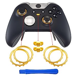 eXtremeRate Matte Chrome Gold Accent Rings Accessories for Xbox One Elite Controller, Replacement Parts Profile Switch Buttons for Xbox One Elite Controller (Model 1698) - Pack of 2