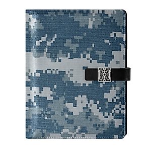 Navy Blue Digital Camouflage Fabric Texture Background Magnetic Clasp Synthetic Leather Binder Notebook Diary with Pockets & Pen Holder Loop, Stylish Pattern Journal for Men Women