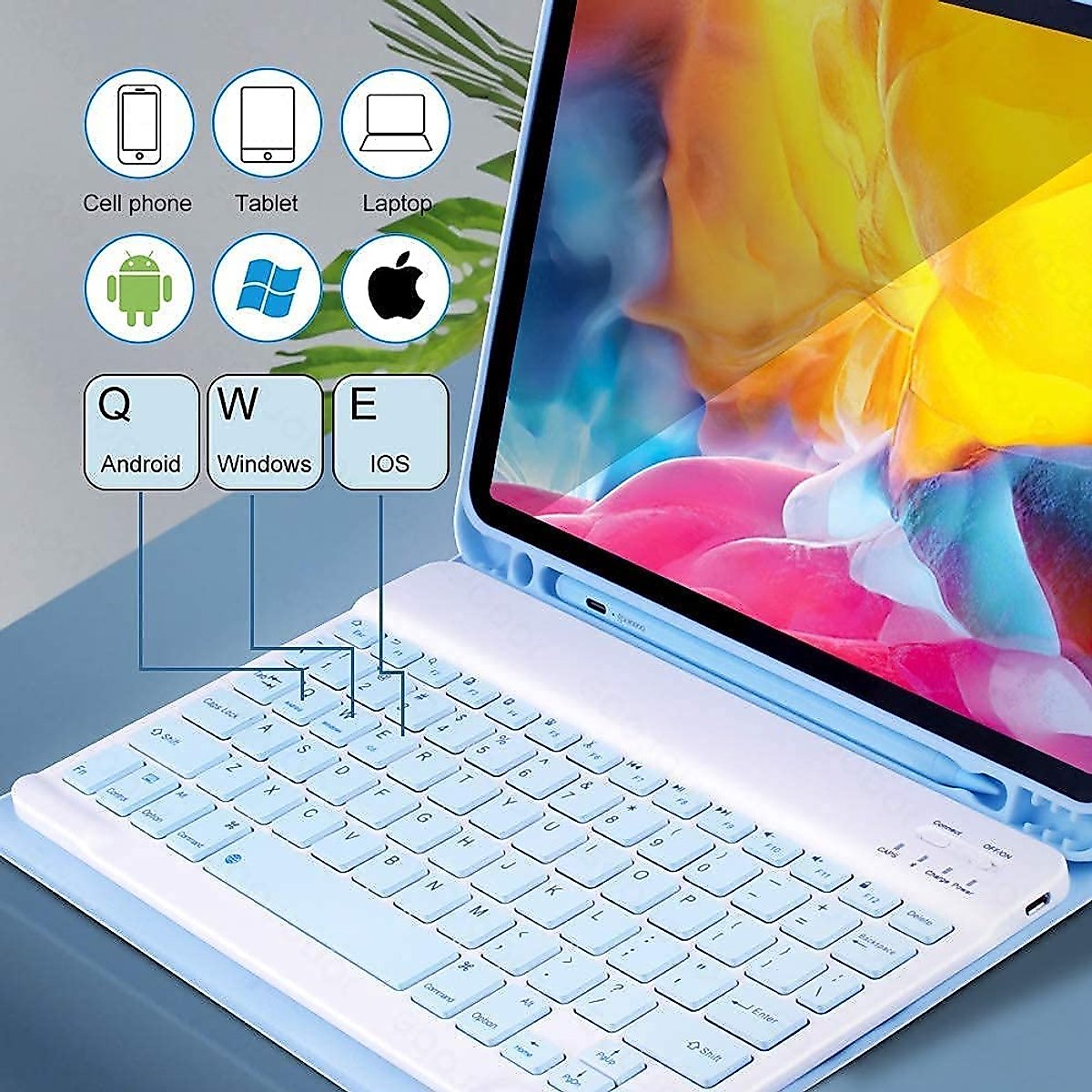 Keyboard Case with Mouse for iPad 10.2inch, Case for iPad 9th/8th/7th Gen/Air3/Pro10.5 with Keyboard and Mouse, Slim Candy Detachable Magnetic Keyboard with Pencil Holder (Sky Blue)