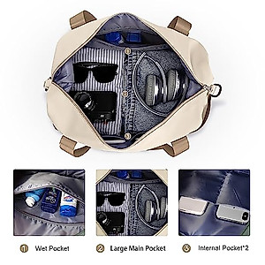 Travel Bag,Waterproof Duffel Gym Tote Bag,Weekender Carry On Overnight Bags for Women with Trolley Sleeve Wet Pocket,Travel Duffel Bags Hospital Bag, Beige Brown