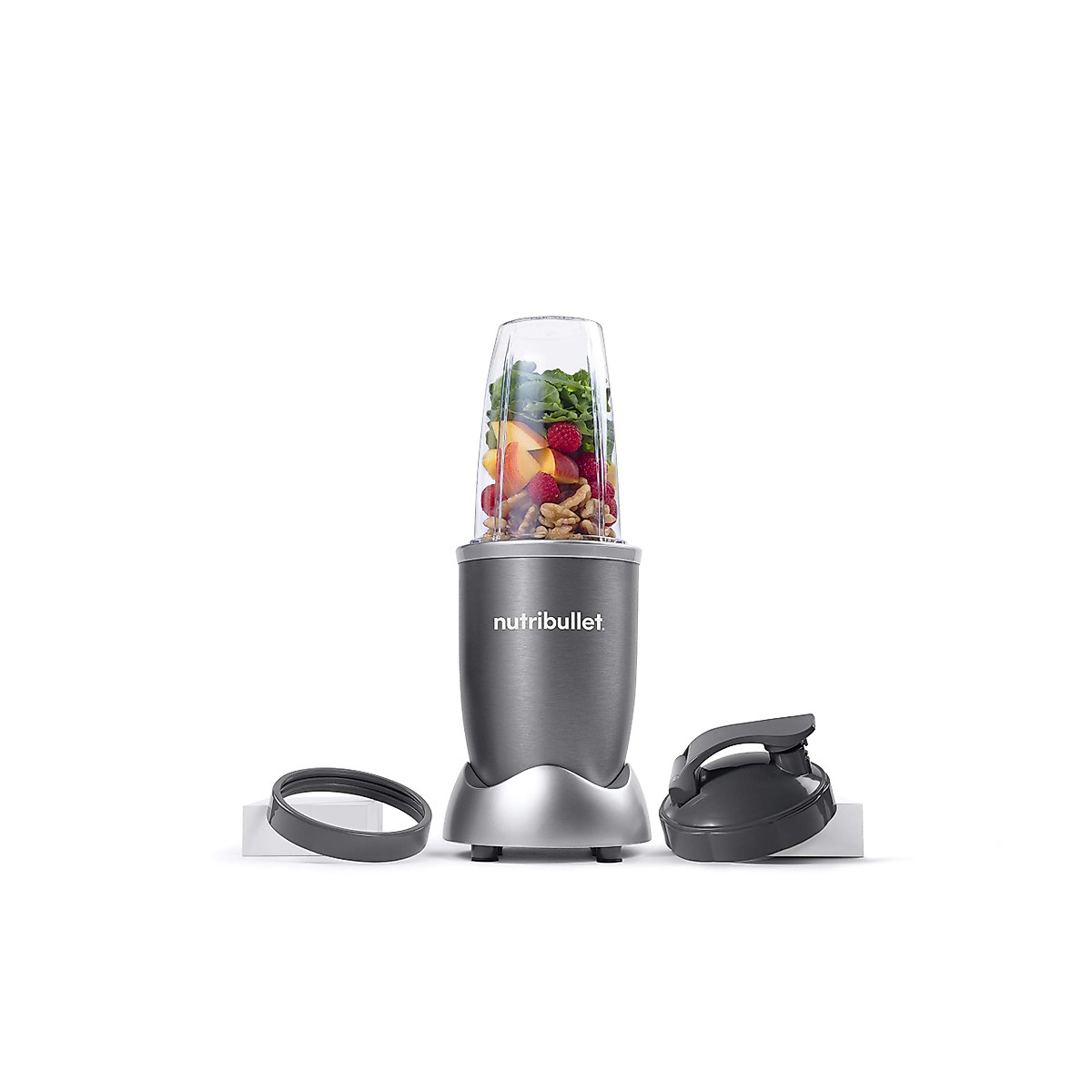 nutribullet Personal Blender for Shakes, Smoothies, Food Prep, and Frozen Blending, 24 Ounces, 600 Watt, Gray, (NBR-0601) and NutriBullet 24 Ounce Tall Cup with Standard Lip Ring, Clear/Gray