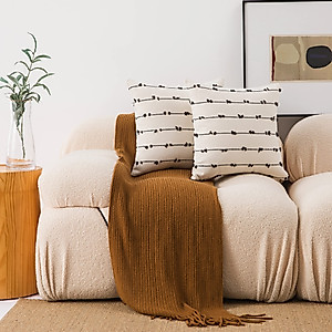 NiNi ALL Decorative Throw Pillow Covers Pack of 2 Boho Linen Throw Pillow Cases for Couch Modern Farmhouse 18x18 Inches Black Pillows Cover Bedroom Living Room Outdoor