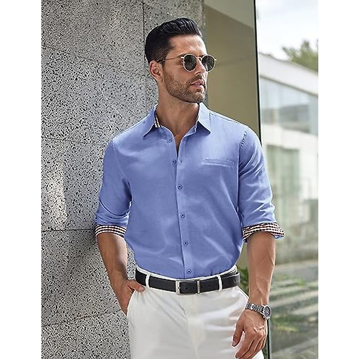 COOFANDY Men's Casual Button Down Shirt No Tuck Dress Shirt Long Sleeve Oxford Shirts Blue