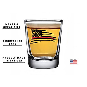 Rogue River Tactical Tattered Wavy Distressed Thin Red Line Flag Shot Glass Gift For Fire Fighter Firefighter FD Fire Department