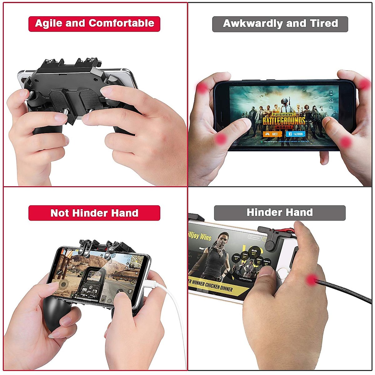 DELAM Mobile Game Controller for iPhone & Android, Pubg Mobile Controller Phone Triggers for Gaming, Gaming Grip Joystick Gamepad Shoot Aim Keys for 4.7-6.5" Phone