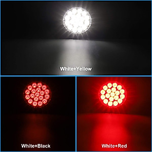 Partsam 2Pcs 4 Inch Round Red Stop Turn Tail Lights and White Backup Lights Kit 19 Diodes w/Rubber Grommets & 3-Prong Wire Pigtails, Red/White Round Led Truck Trailer Tail Lights and Reverse Lights