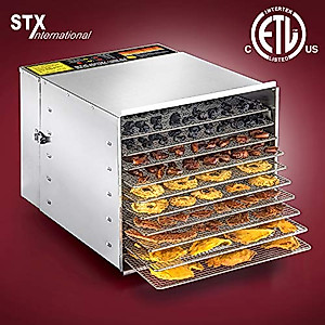 STX International STX-DEH-1200W-XLS Dehydra Commercial Grade Stainless Steel Digital Food Dehydrator - 10 Trays - 1200 Watts - 165 Degree Fahrenheit - Jerky Safe with 15 Hour Timer