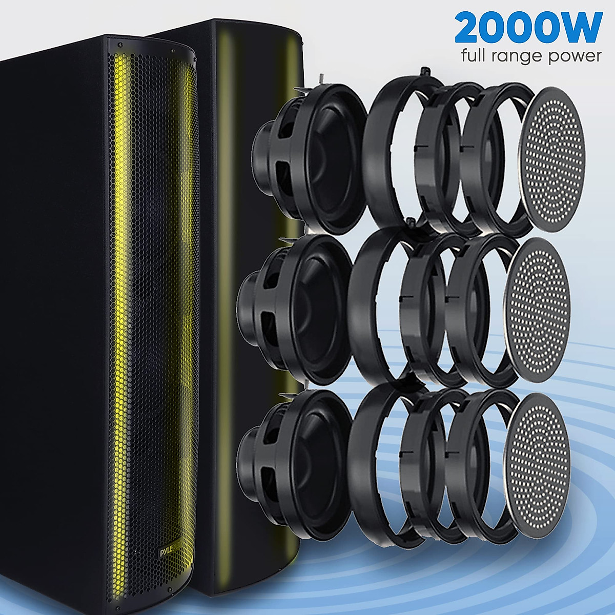 Pyle Portable Bluetooth PA Speaker System - 3-Way Active & Passive Outdoor Bluetooth Speaker Portable PA System w/ Microphone In, Party Lights, FM Radio - Tripod, Remote - Pyle PS65ACT,Black