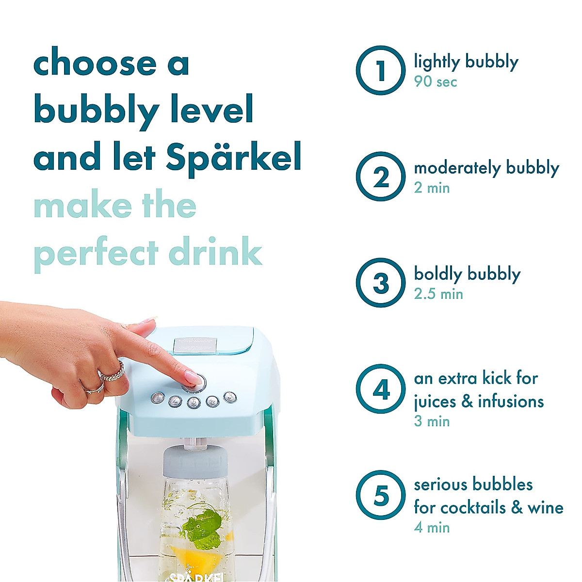 Spärkel Beverage System (White) + 2 Pack Bottles - Sparkling Water and Soda Maker - A New Way of Sparkling - Use Fresh & Natural Ingredients - No CO2 Tank Needed