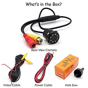 Rear View Camera, 18.5 mm CCD Reverse Backup Camera, 170° Viewing Angle Reversing Camera Night Vision with 8 LED Lights, Parking Camera Waterproof for 12V Car RV SUV Minivan Camper