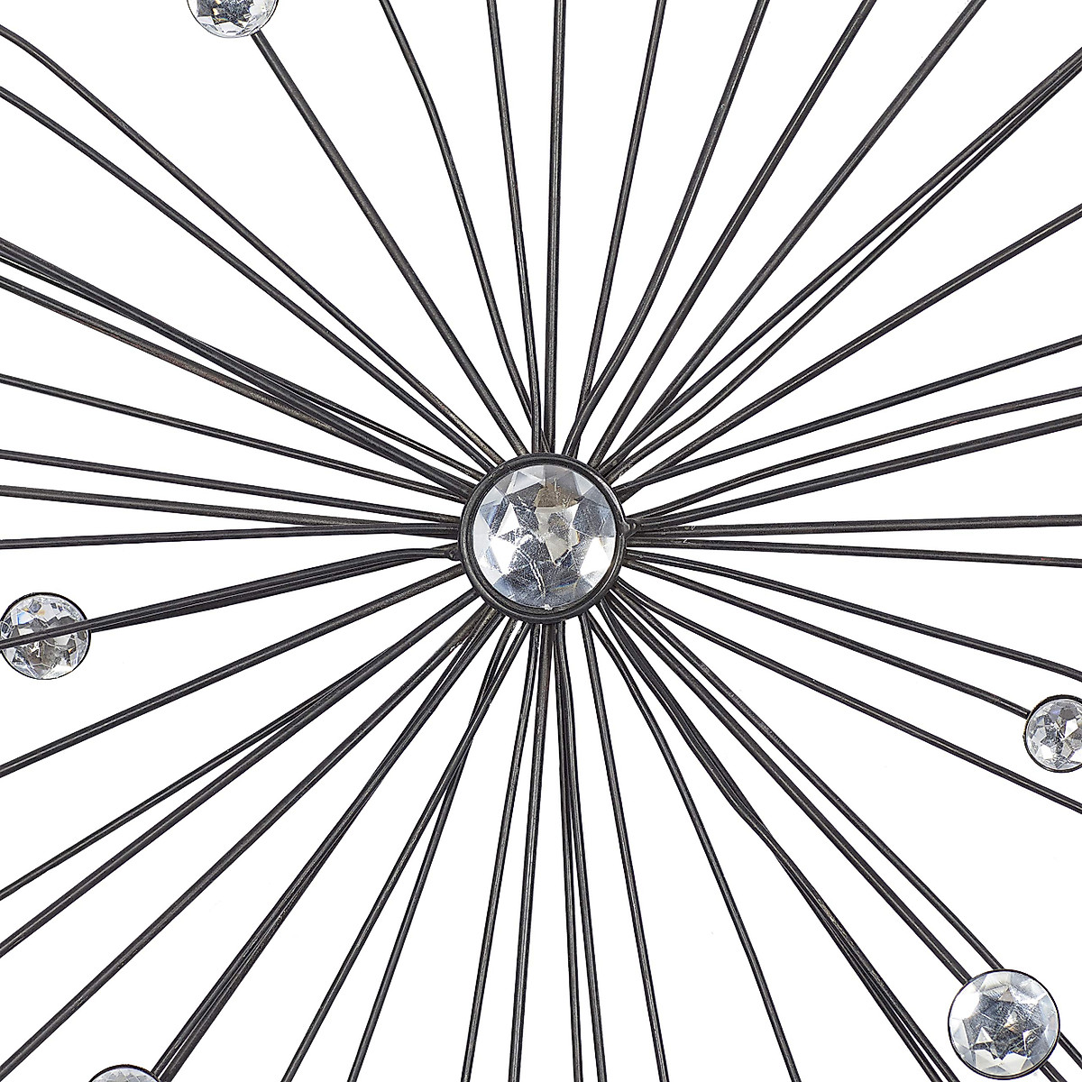 Deco 79 Metal Sunburst Wall Decor with Crystal Embellishment, Set of 3 16", 20", 24"W, Black