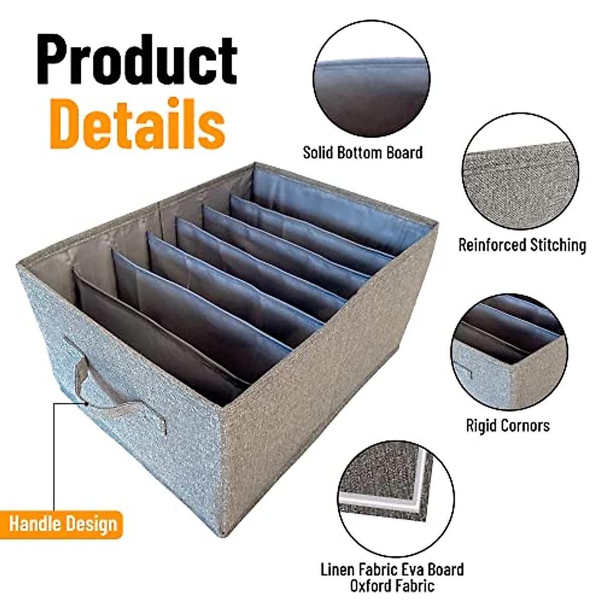 Large Clothes Organizer for Jeans and Sweaters, Sturdy, Stackable, 7 Grid, 2 Handles, Foldable