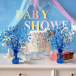 Crowye 6 Pcs Metallic Foil Spray Centerpiece Christmas Party Star Table Decoration New Year Table Decor for Winter Birthday Party Season Holiday(Blue,Small Star)