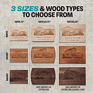 Blue Ridge Mountain Gifts for New Homeowners - Personalized Wood Cutting Board - Laser Engraved Custom Chopping Boards - Meaningful Couples or Housewarming Gift - Elegant House Image - Unique Decor