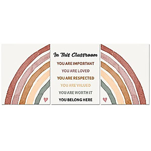 3 Pcs Boho Colorful Rainbow Wall Art Canvas Painting Unframed School Decor Art Prints Inspirational Classroom Decor Diversity Rainbow Classroom Posters Classroom Picture Artwork Sign, 8 x 10 Inch