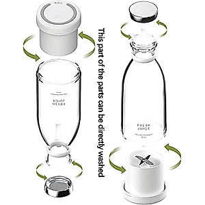 Personal Size Blender, Portable Blender, Battery Powered USB Blender, with Four Blades, Mini Blender Travel Bottle for Juice, Shakes, and Smoothies (White)