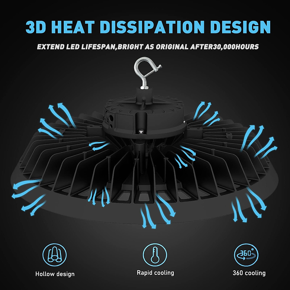 OSTEK 2Pack UFO led high Bay Light 240W, 0-10V Dimmable High Bay LED Lighting Fixture, 5000K, US Hook 5' Cable Barn Workshop Bay Lighting for Garage/Commercial Warehouse/Wet Location (240)