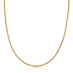 Barzel 18K Gold Plated Rope Chain Necklace - Made In Brazil (2 Milimeter, 22 Inches)