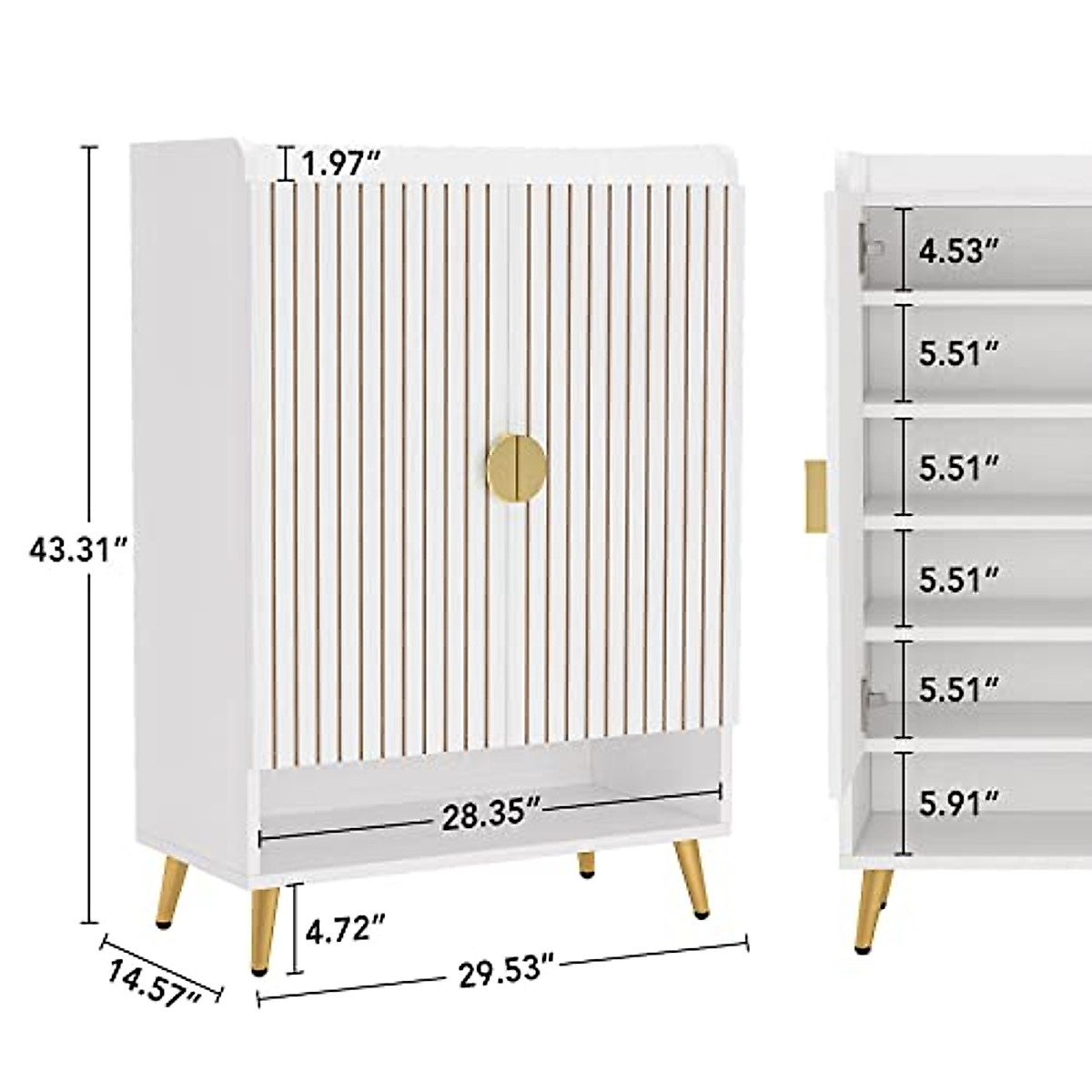 LITTLE TREE Shoe Cabinet, 24 Pair Shoe Cabinets with Doors & Adjustable Shelves, 7-Tier Modern Shoe Racks Storage Organizer for Entryway, Living Room, Bedroom, White + Gold