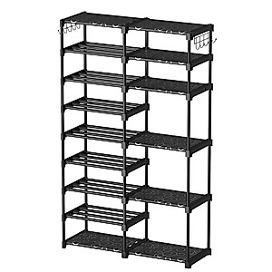 TIMEBAL 9 Tier Shoe Rack Storage Organizer for Entryway and Closet, 32-40 Pairs Shoes Shelf Organizer, Large Shoe Shelf for Boot & Shoe Storage, Stackable Shoe Rack for Garage (9 Tiers 2 Rows, Black)