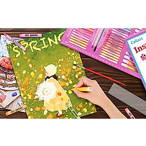 Caliart Art Supplies, 238 Pack Deluxe Art Set Painting Coloring Drawing Kit with Trifold Easel, Oil Pastel, Crayon, Aesthetic Cute Preppy Stuff School Supplies, Mothers Day Gift for Mom