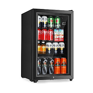 HAILANG Beverage Refrigerator With 80 Can,Freestanding Beverage Cooler For Office, Bar,Home|Double Glass Door&Adjustable Shelving…