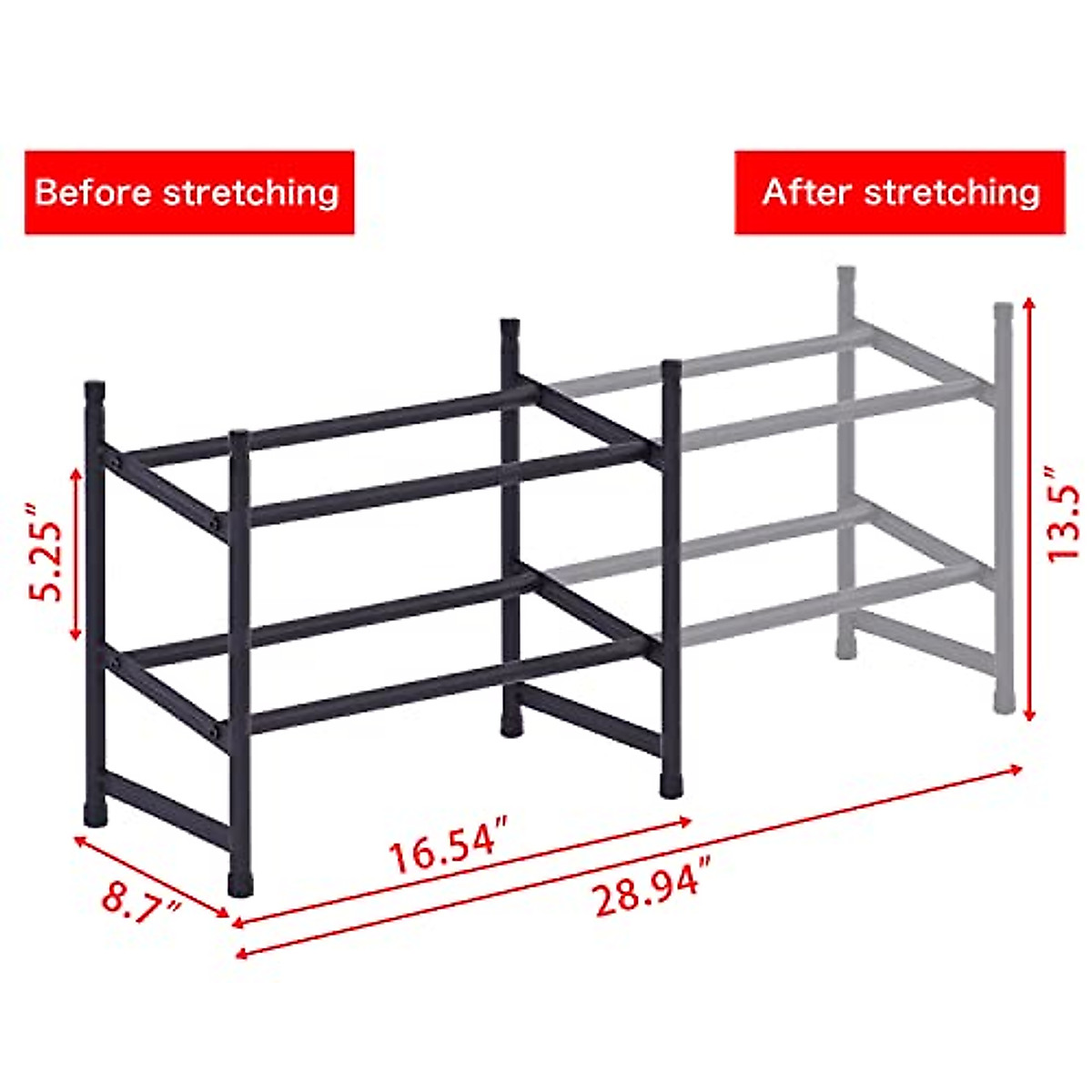 Tajsoon 2-Tier Stackable Shoe Rack Organizer, Expandable & Adjustable Metal Iron Shoes Storage for Entryway Doorway, Black