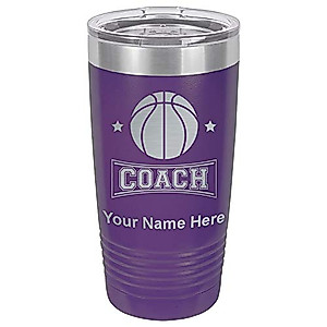 LaserGram 20oz Vacuum Insulated Tumbler Mug, Basketball Coach, Personalized Engraving Included (Dark Purple)